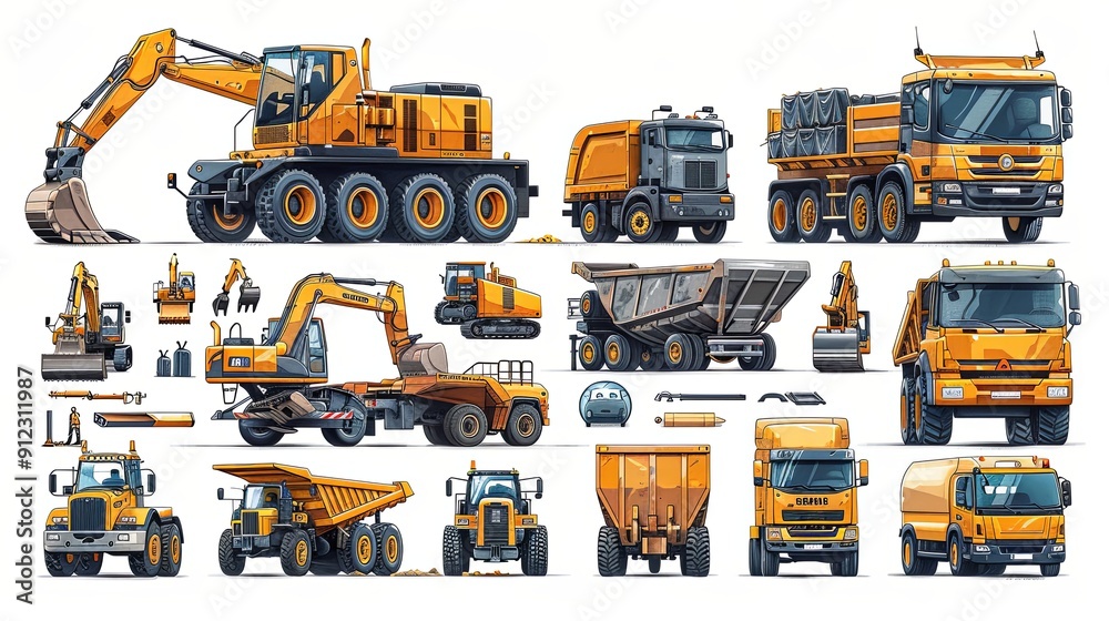 vector, illustration, flat, A large set of construction equipment ...