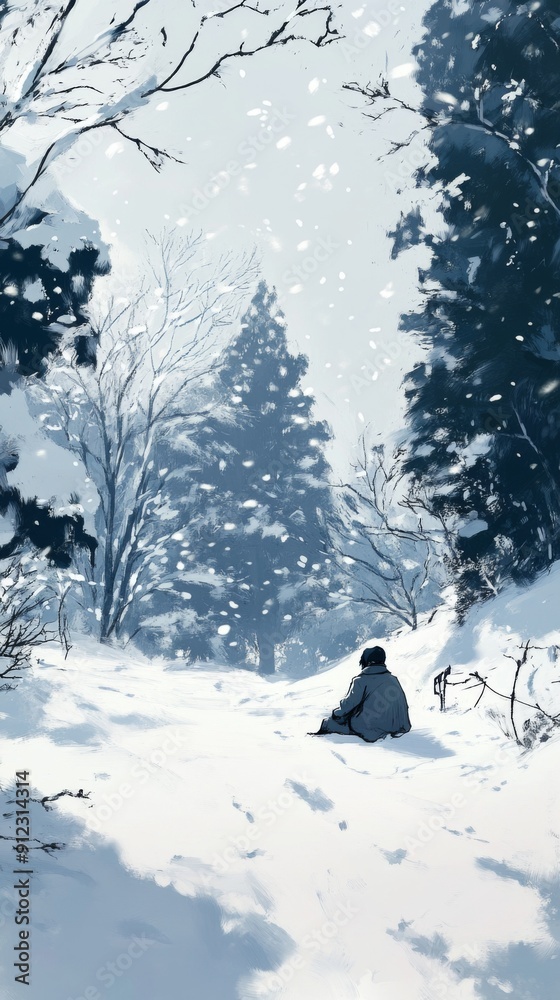 Snowbound Sojourn: An Animated Snow Scene with a Traveler Pausing in ...