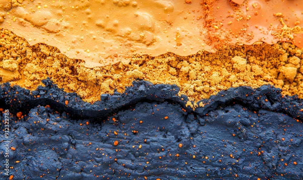 abstract texture of blue and yellow earth layers with orange stripes ...