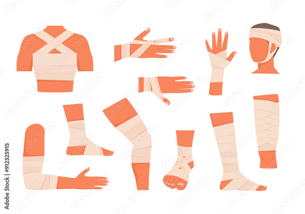 bandaged limbs. first aid for wound help for human emergency hand ...