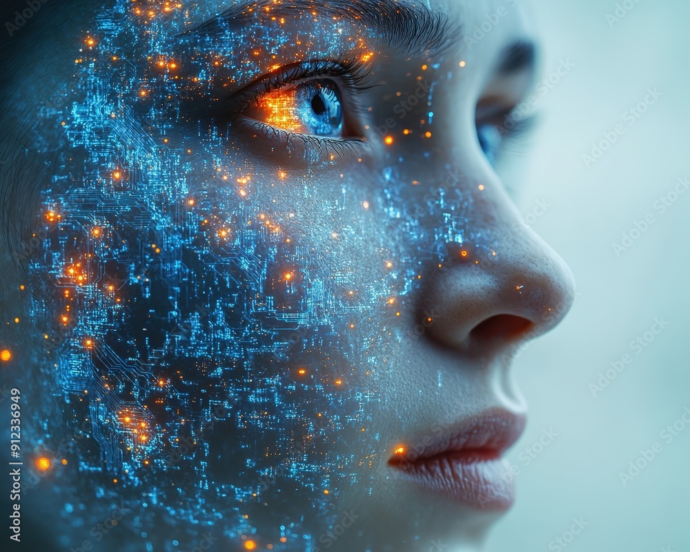 Double expose a human face and an electric circuit pattern Stock ...