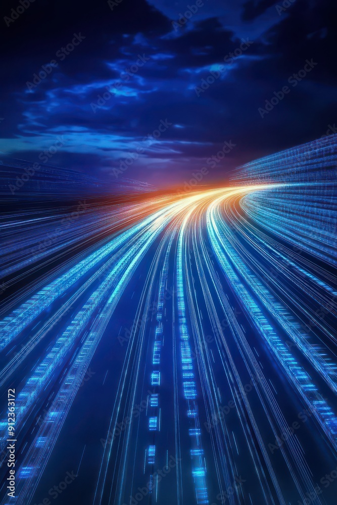 ภาพประกอบสต็อก Bright digital highway with glowing lights showcasing ...