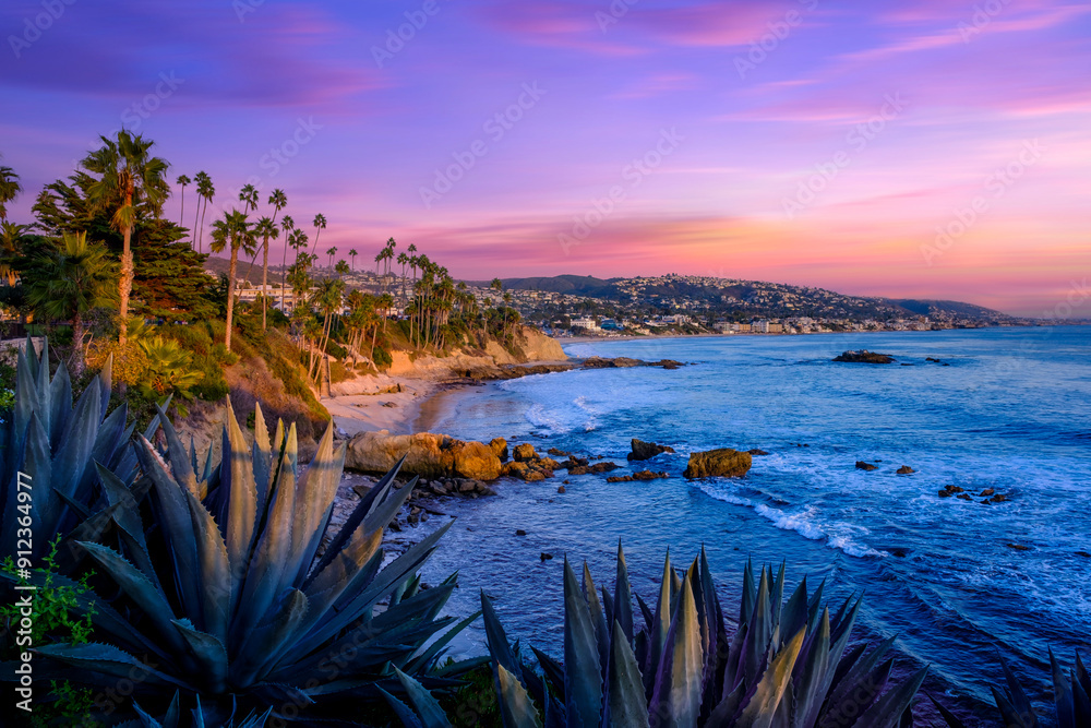 View of Laguna Beach sunset at the beach. Laguna Beach is located in southern California. Stock ...
