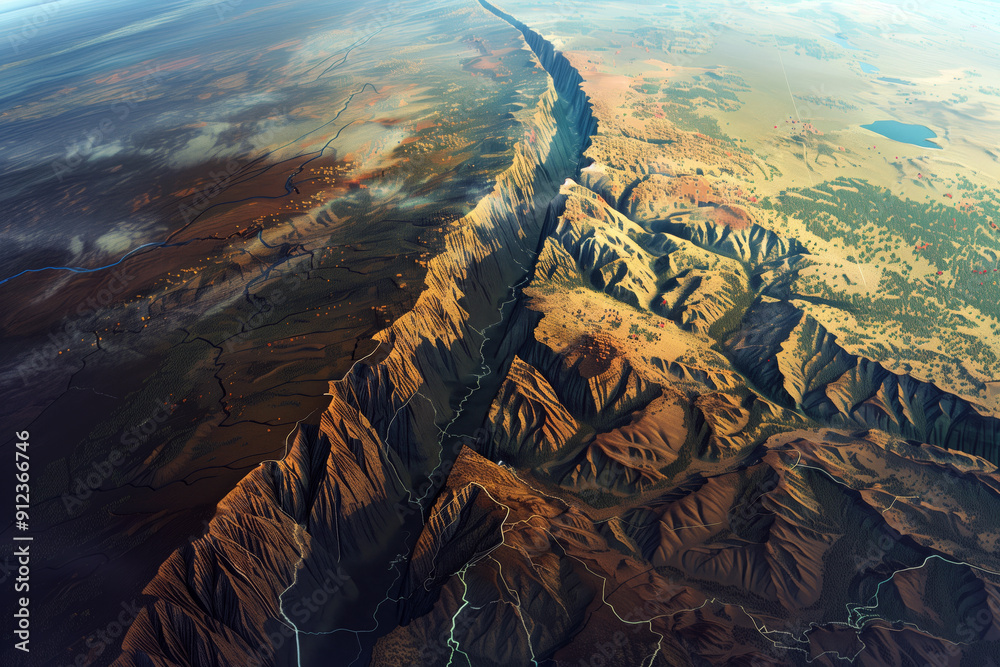 Illustration Of Tectonic Plates Shifting With A Visible Fault Line And