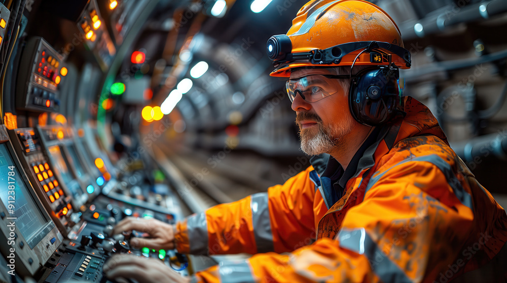 Engineer Operating Tunnel Boring Machine. Engineer operating a tunnel ...