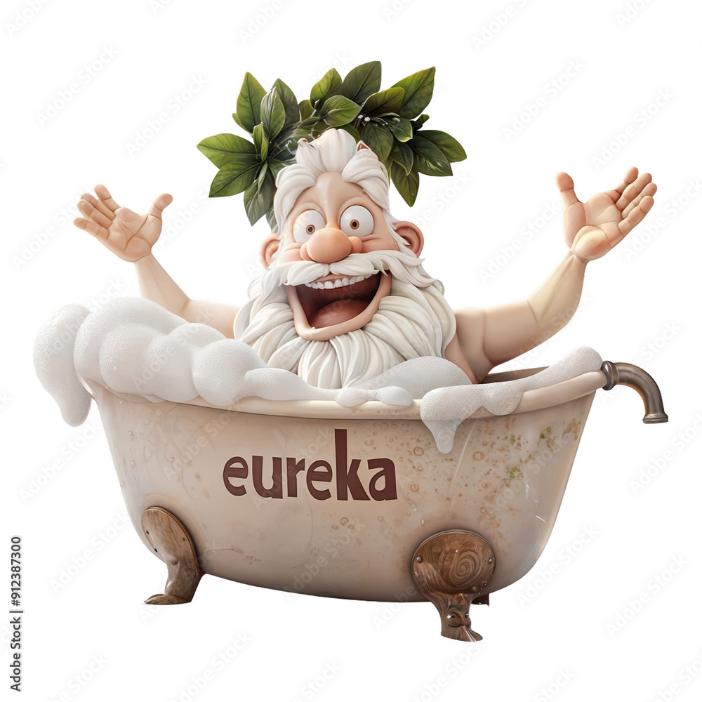 Archimedes in the bathtub on transparent background. Eureka. Education ...