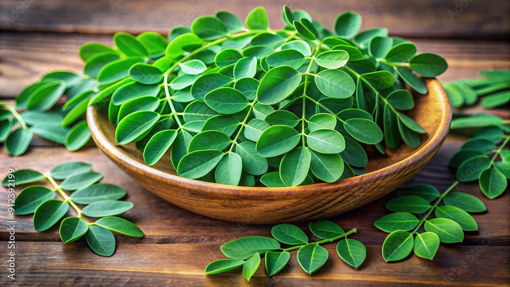 Vibrant green moringa leaves, rich in antioxidants and bioactive ...