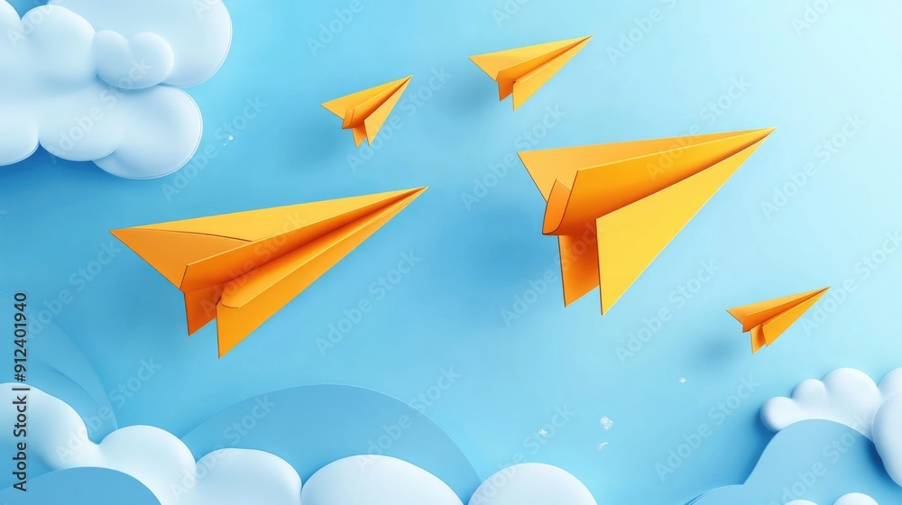 3D Paper Airplane icon. Banner template for travel with aircraft and ...