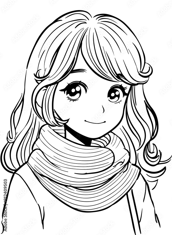 Kawaii Anime Girl Coloring Page Cute Outline Drawing for Kids, Teens ...