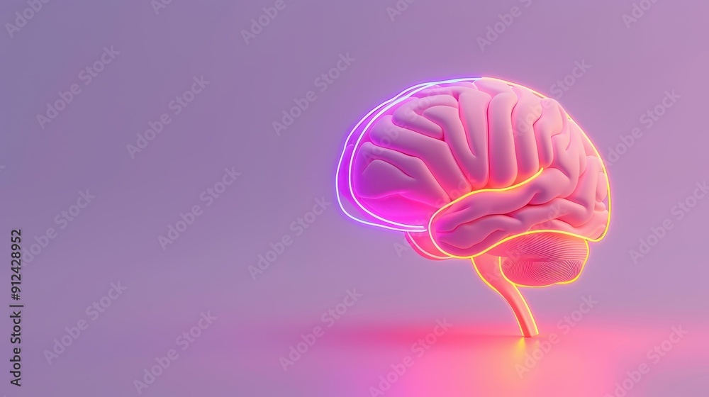 Stunning 3D brain illustration in neon colors, featuring a modern ...