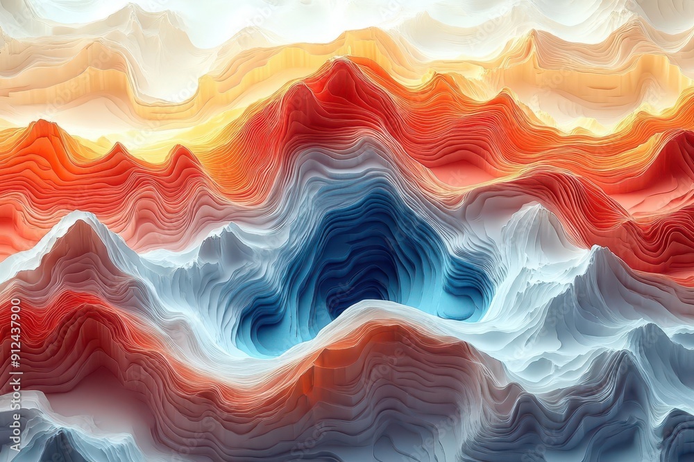 topographic relief map intricate contour lines forming mountain ranges ...