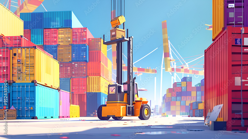 Unloading Containers from a Freight Ship with a Crane, Huge indoor ...
