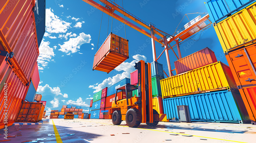 Unloading Containers from a Freight Ship with a Crane , Industrial port ...