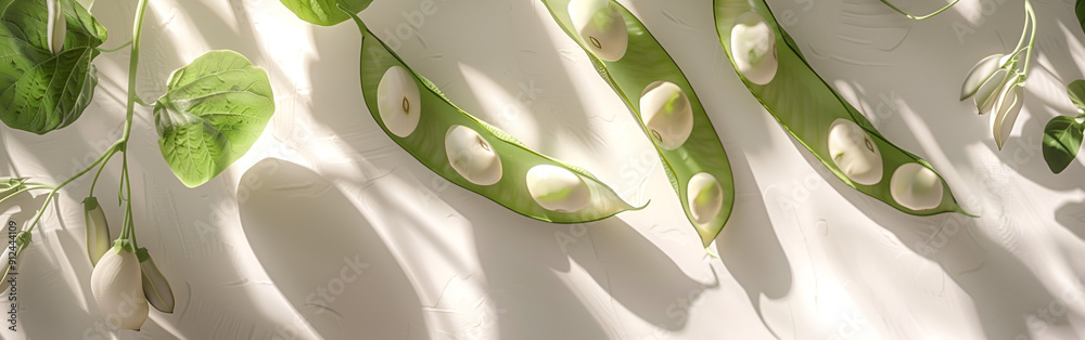 Opened stitch of Edamame or soybeans isolated, Fresh green snow peas ...