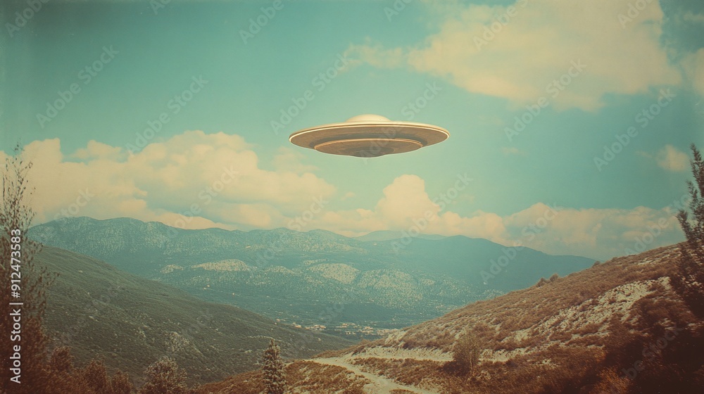 Generative AI, UFO over the Italian landscape vintage photo, aliens ...