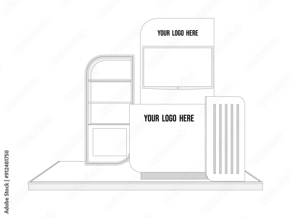 3d illustration stand booth 3x2m with table receptionist rack display ...