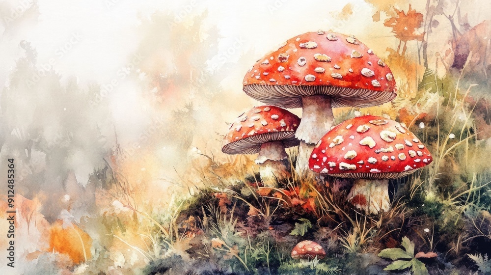 Mischievous sprite coyly hiding amidst the oversized mushrooms in a ...