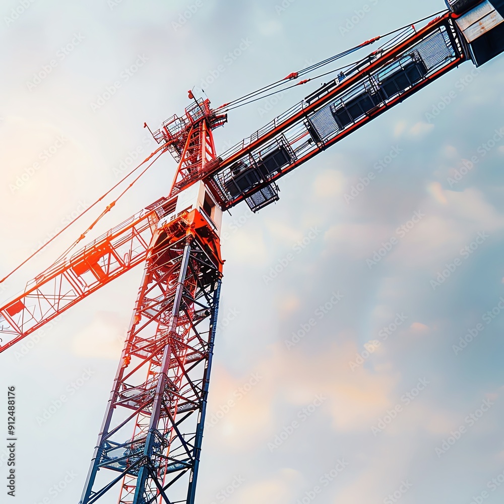 Tower crane lifting structural elements for a luxury hotel, hospitality ...