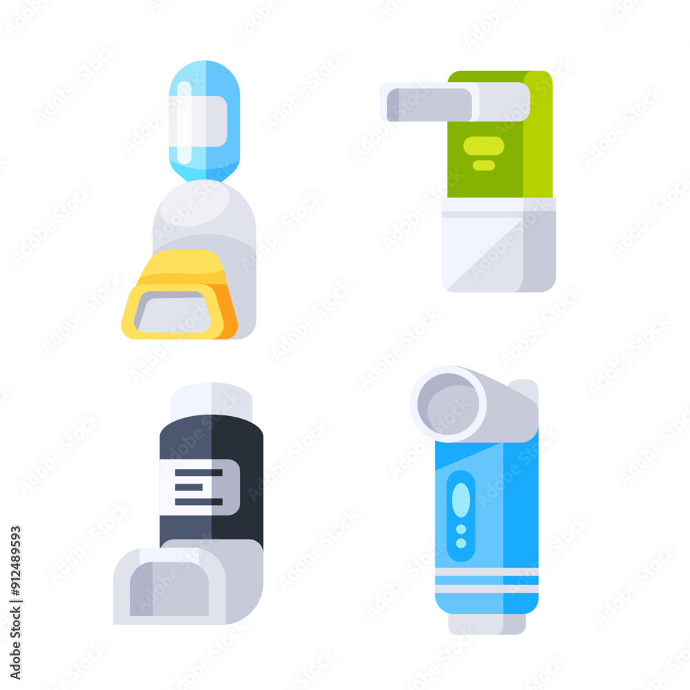 Asthma Inhaler icon set. Breather for Cough Relief, Allergic Patient ...