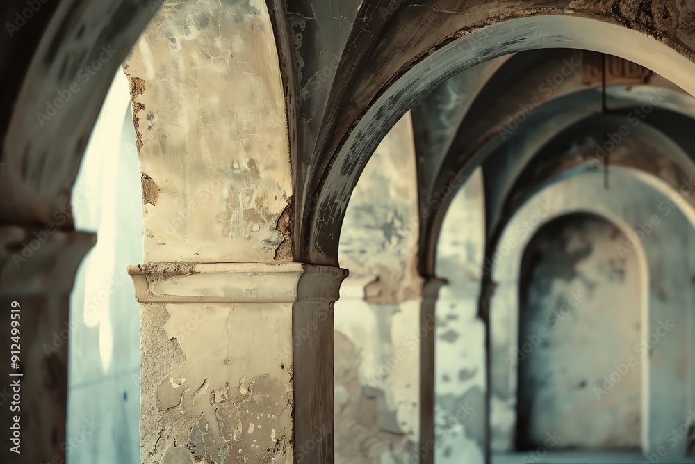 A close-up view of textured arches highlighting architectural details ...