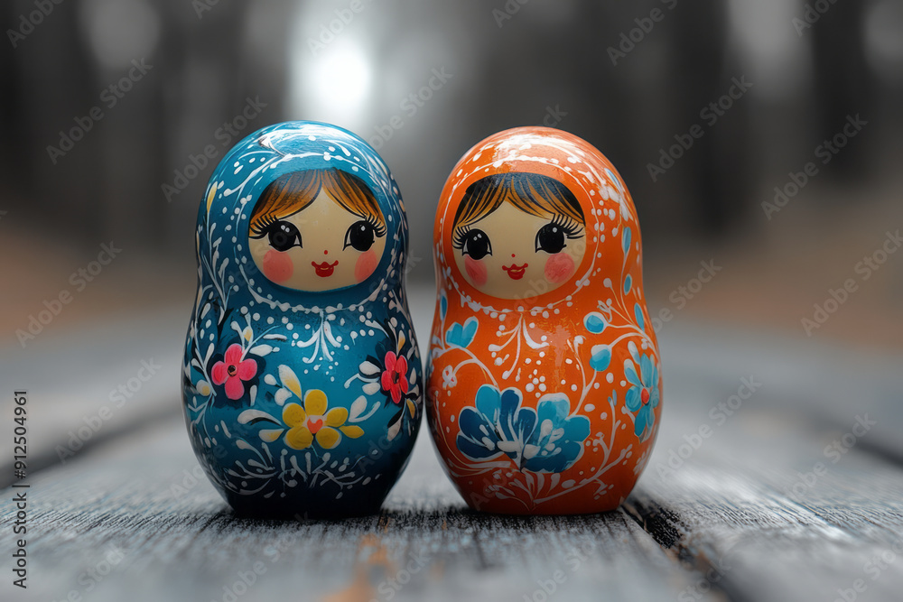 Minimalist portrayal of matryoshka dolls in a monochromatic color ...