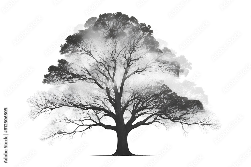 majestic tree with sprawling branches and dense foliage, depicted ...