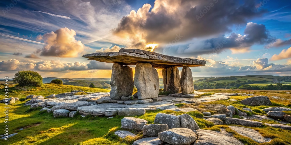 Ancient Poulnabrone Dolmen, a majestic neolithic portal tomb, stands ...