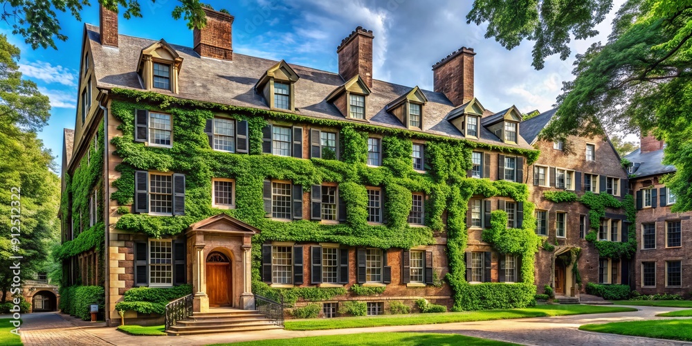 Historic Connecticut Hall, a colonial-style building with ivy-covered ...
