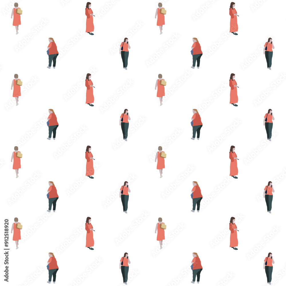 Pattern with people. A girl is walking down the street. Vector flat ...