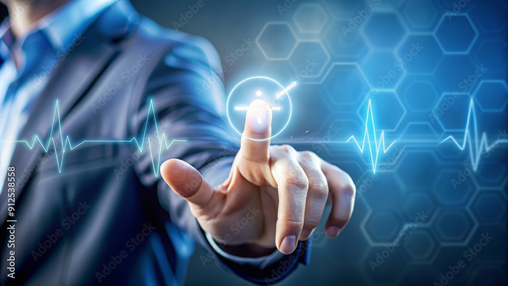 Close-up of finger pointing to vital signs symbol, representing ...
