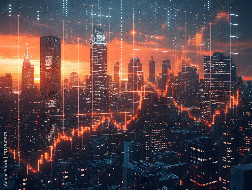 Graph showing upward investment trends with futuristic city backdrop ...