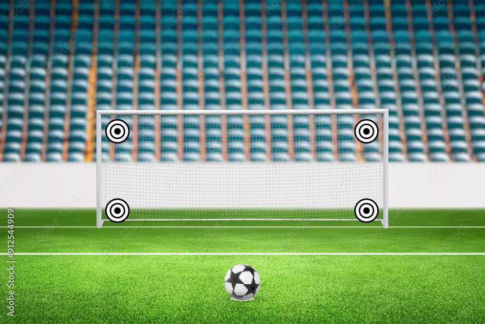 Goal with targets at various angles on a soccer stadium. Concept ...