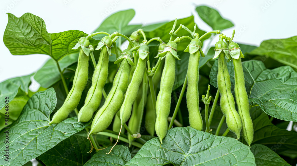 Green bean plant with its pods full of beans is growing fertile fruits ...
