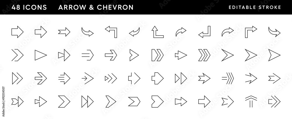 Arrow and Chevron icon collection. Different arrow symbol, direction ...