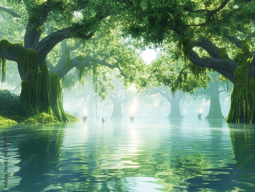Eerie Swamp A 3D wallpaper of a murky swamp with animated willothewisps ...