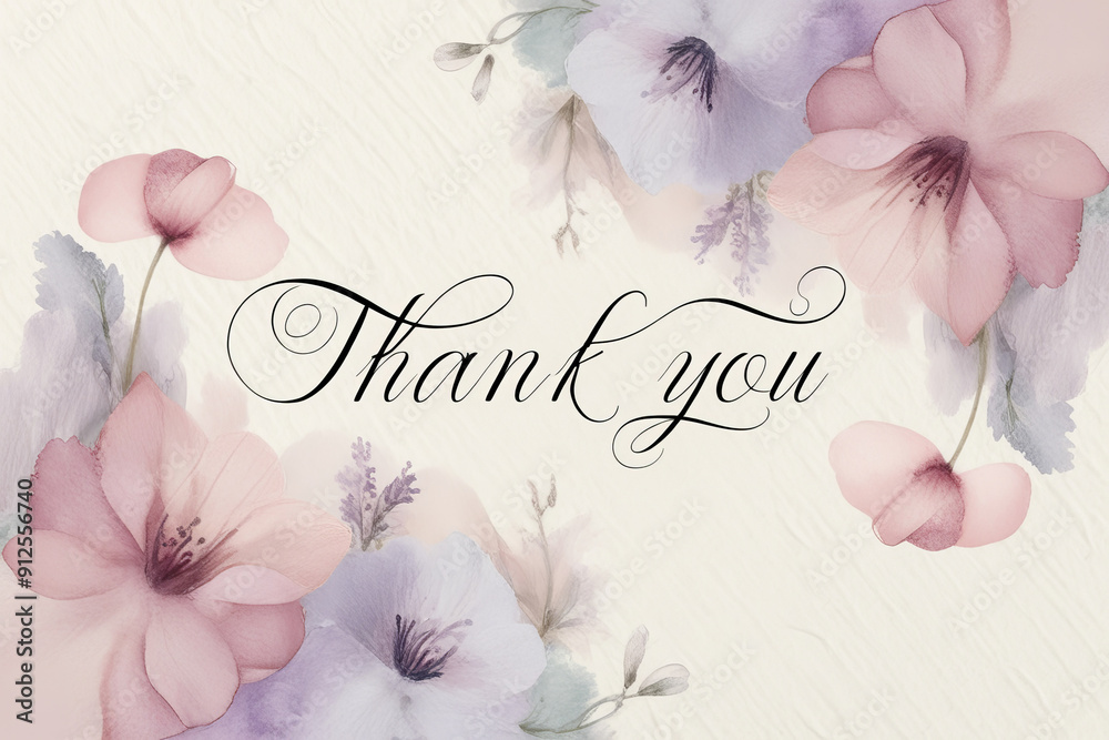 "Thank you" card on pastel floral background. Words of gratitude ...