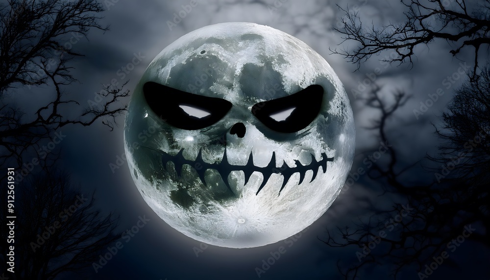 creepy full moon with ghostly face, perfect for halloween visuals ...