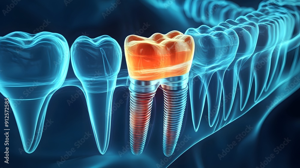 Human teeth and Dental implant. Anatomy of the oral cavity. Stock ...