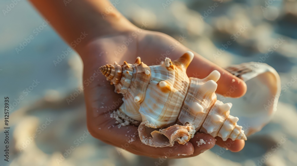 A shell collector adds a rare conch shell to their collection gathered ...