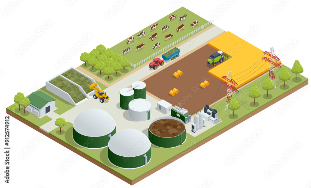 Isometric Modern biogas plant Biogas is an environmentally friendly ...