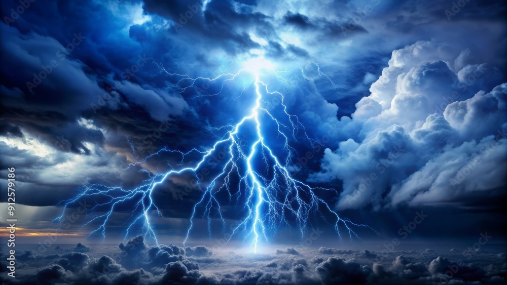 Dramatic illustration of a powerful lightning bolt striking during a ...