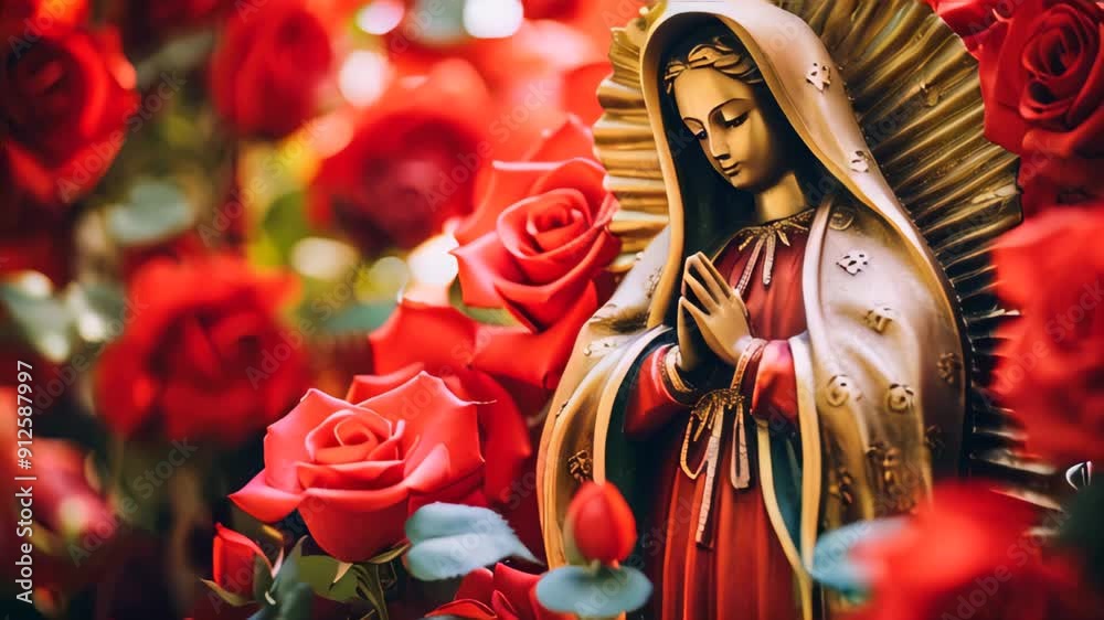 Statue of Saint Mary of Guadalupe (Virgen de Guadalupe) in honor of the ...