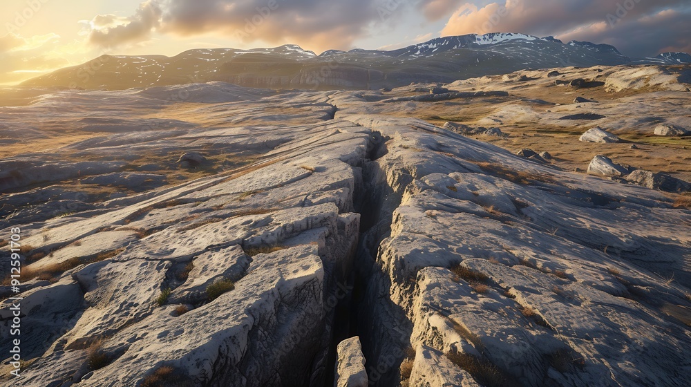 A hauntingly beautiful depiction of land cracks in a rocky landscape ...