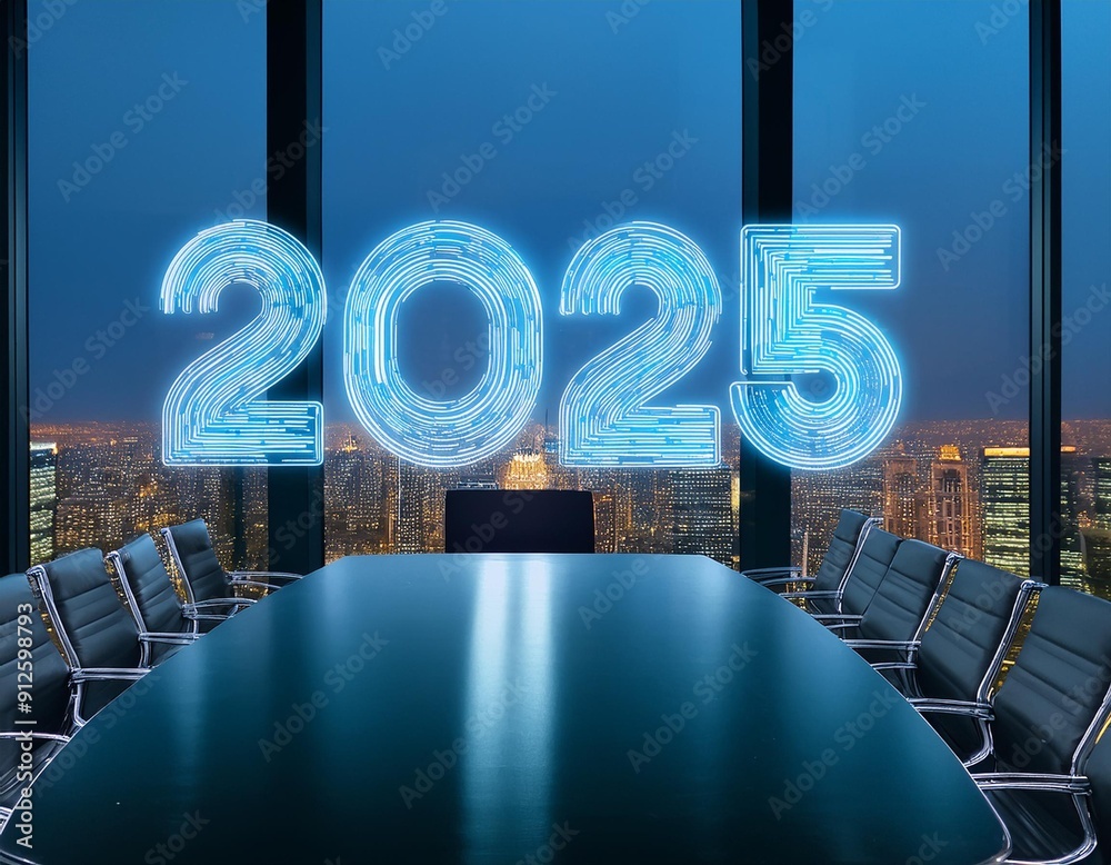 -2025- on a holographic display at a business expo Stock Illustration ...