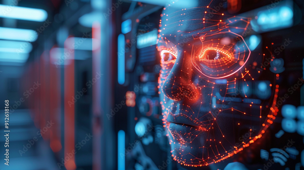 High-tech security system with facial recognition and biometric ...