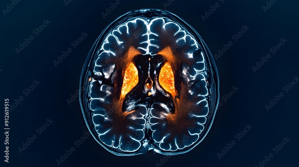 MRI scan of human brain with highlighted areas. Stock Illustration ...