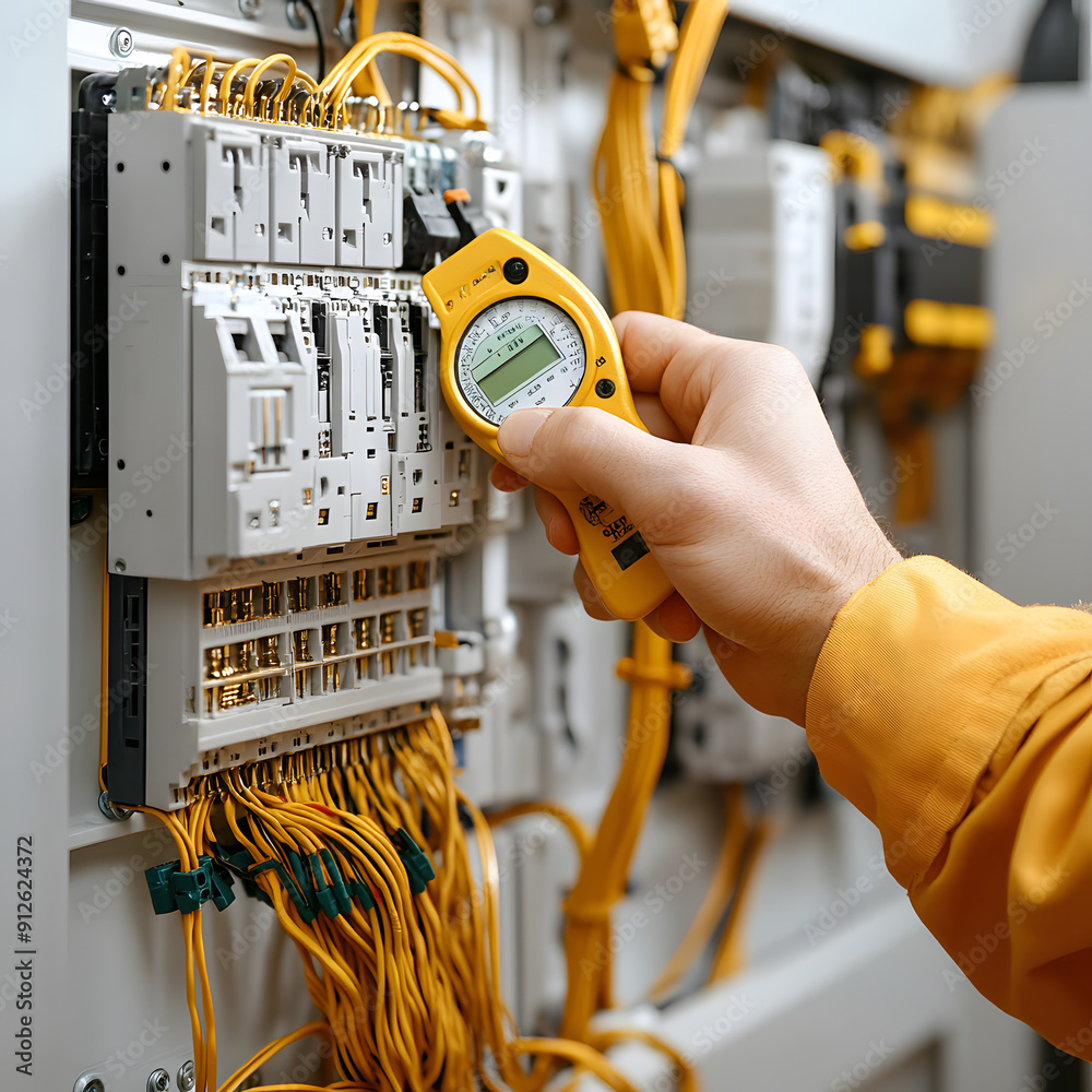 electricity and electrical maintenance service, engineer hand holding ...