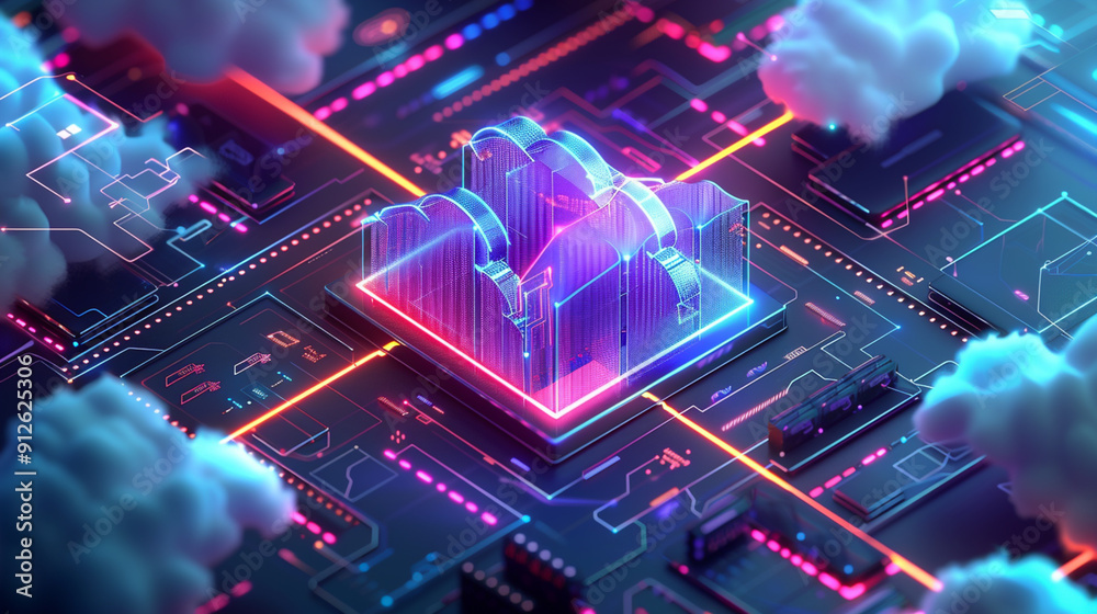 Digital Illustration Of Cloud Computing Infrastructure With