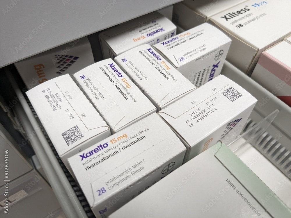 Prague,Czech Republic-August 7 2024: XARELTO box of medication with ...