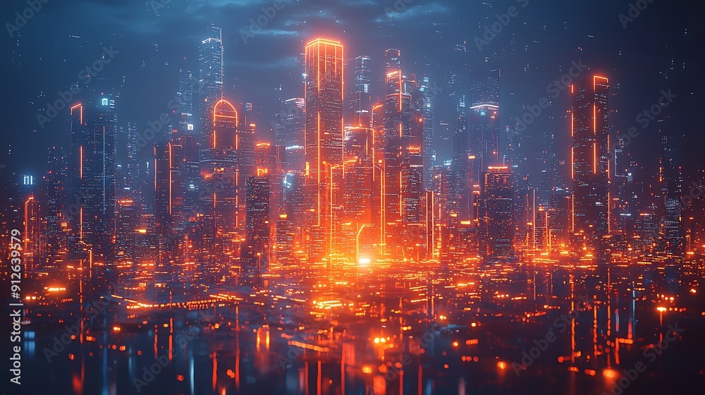 Modern city with advanced AI systems, innovative digital features, and ...